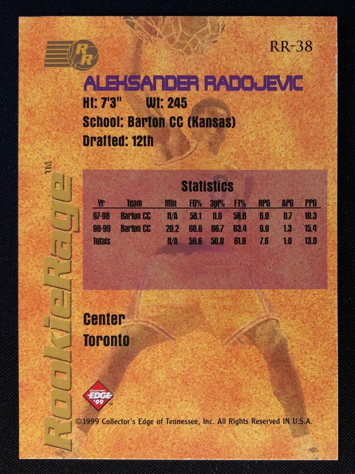 1999 Collector's Edge Aleksander Radojevic RC Toronto Auto Card #RR-38 ...
