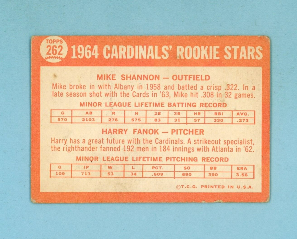 1964 Topps #262 Mike Shannon St. Louis Cardinals Rookie Baseball Card ...
