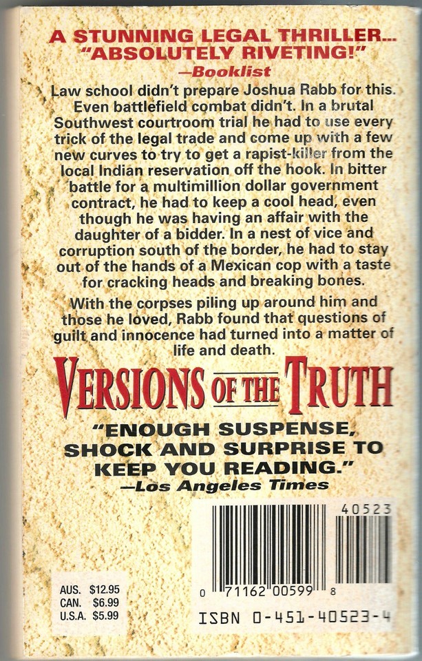 Joshua Rabb Ser.: Versions of the Truth by Richard Parrish (1994, Mass ...