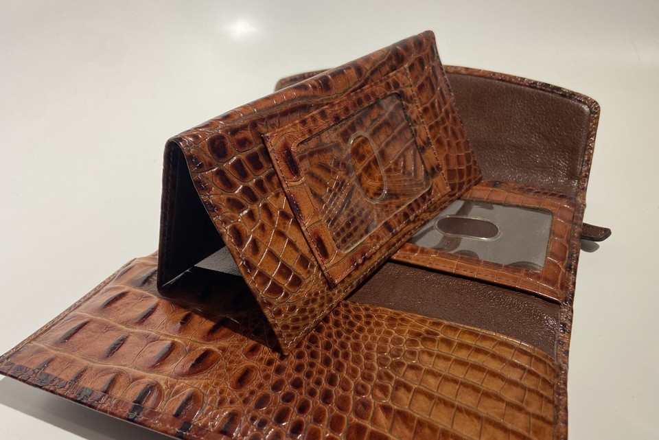 Brahmin Vintage Checkbook Style Wallet Toasted Almond Crocodile ...