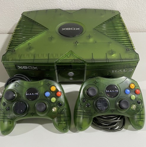 Xbox Original Console Halo Special Edition Green 2 Controllers SERVICED ...
