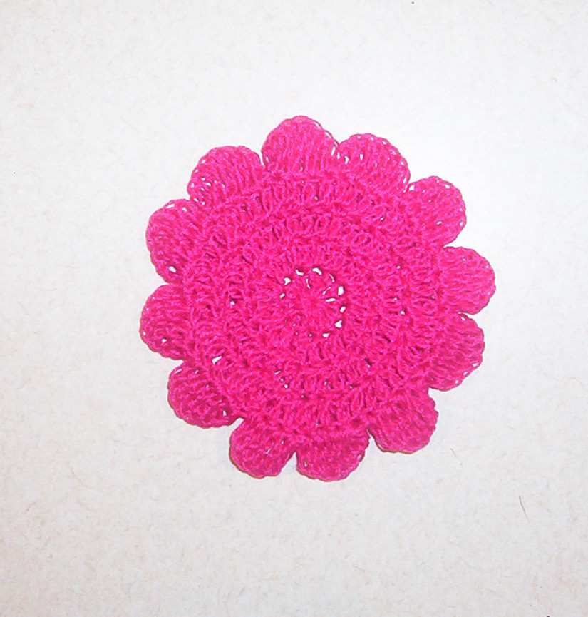 Crocheted Raspberry Pink 4-Layered Mum Flower Applique Medium Quilting ...