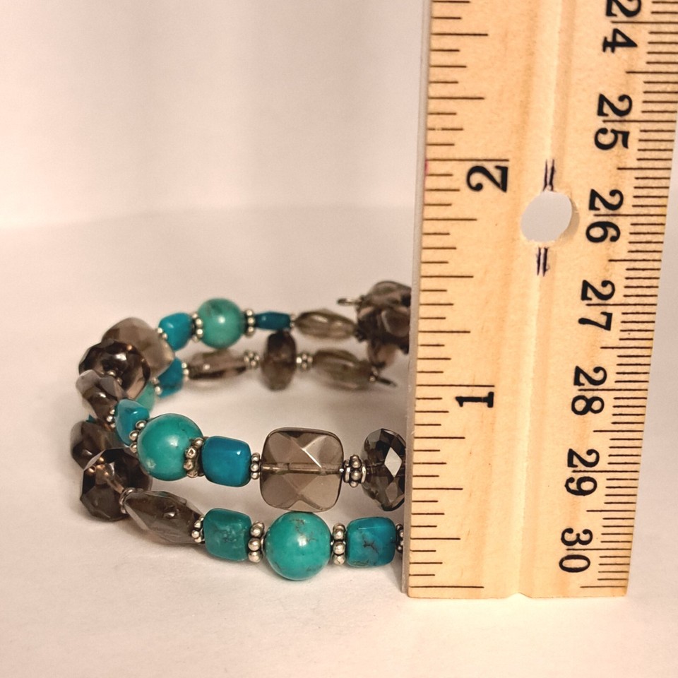 Handmade Sterling Silver Turquoise Smoky Quartz Bracelet Spring Style ...