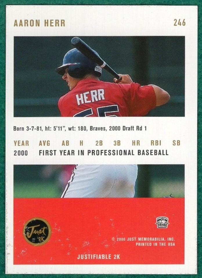 Aaron Herr - 2000 Just Gold #246 - GCL Braves Baseball Card | eBay