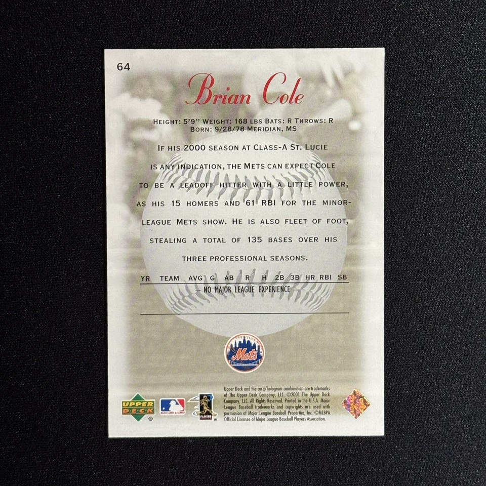 Brian Cole 2001 Upper-Deck Sweet Spot Sweet Beginnings /1000 METS ...