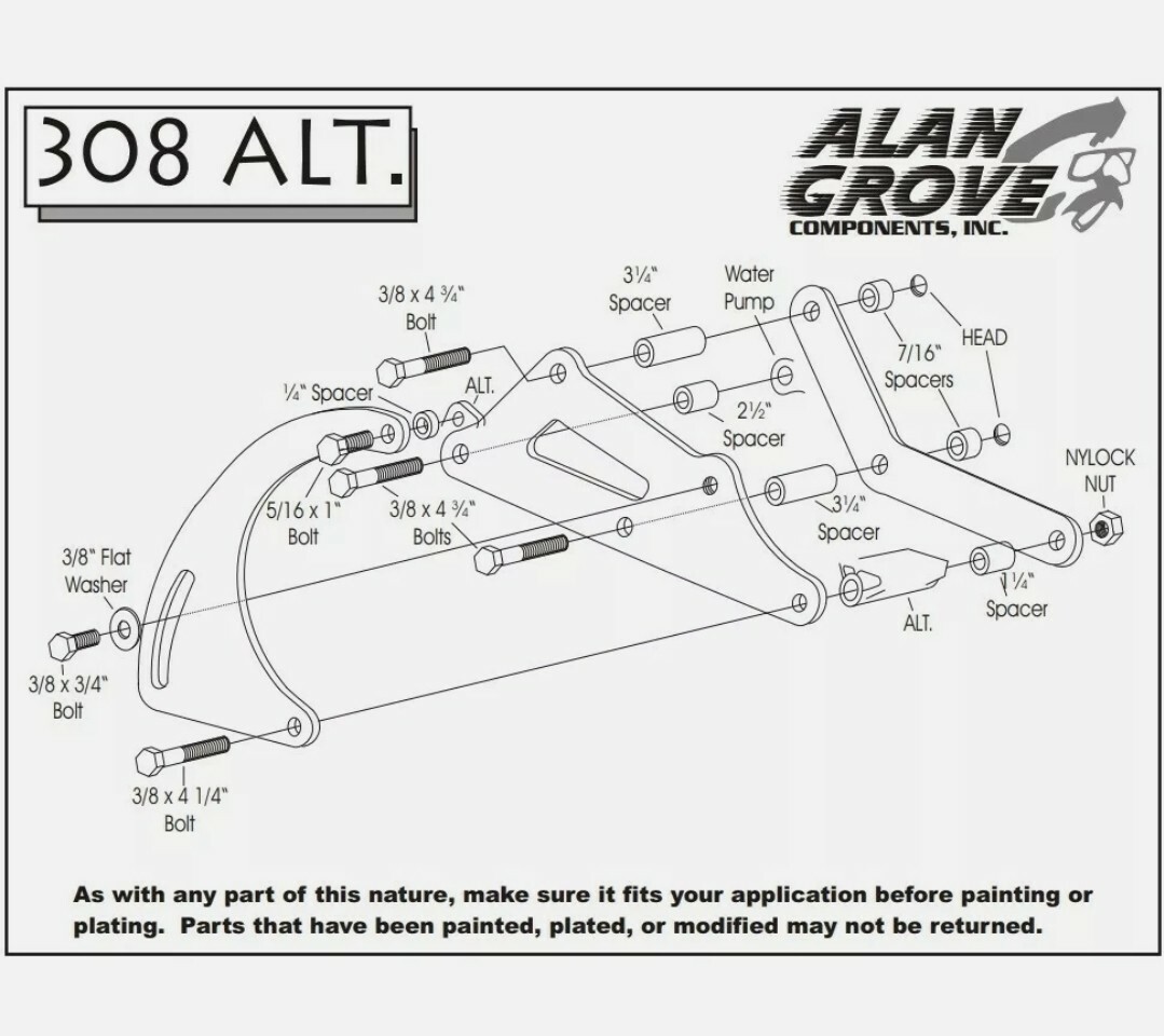 Alan Grove 308 Bracket Kit Set Alternator A/C Air Compressor SBC LWP 87 ...