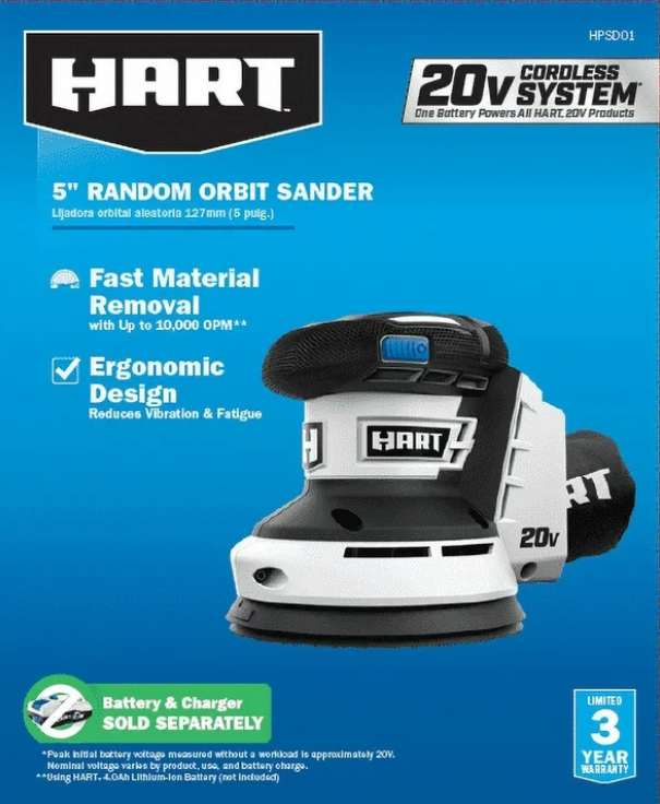 HART 20-Volt Cordless Random Orbit Sander and Dust Bag, New Condition ...