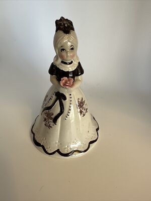 Cute Brinn & Co. 5.5” Victorian Girl w/Pink Flowers Ceramic Bell Blonde ...