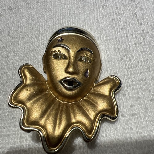 Pierrot Style Clown Face Star & Multi-colored Tear Drop Gold Tone ...