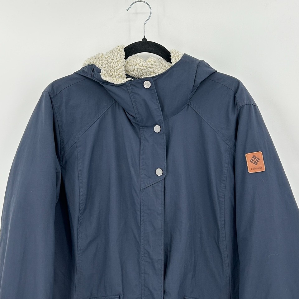 COLUMBIA Women's Navy Blue Long Line Sherpa Hood Outdoor Parka Jacket ...