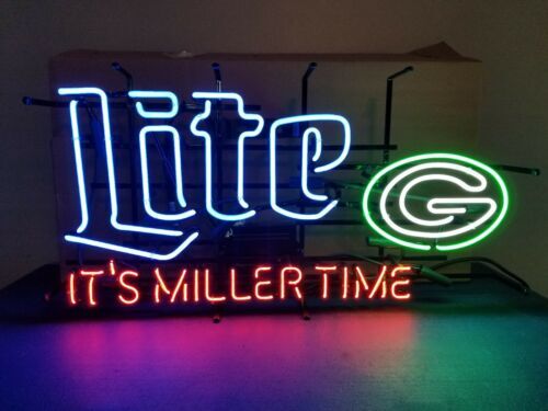 Amy 32"x20" It's Miller Time Miller Lite Green Bay Packers Neon Light ...