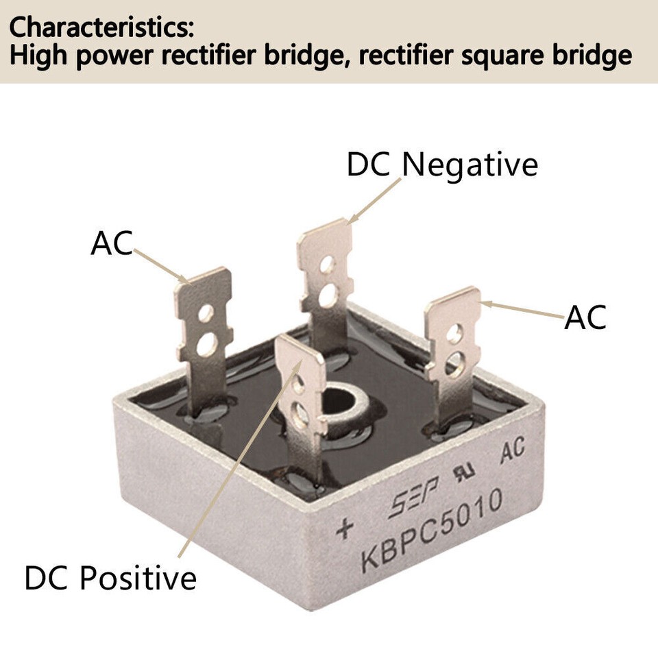10Pcs 1000V 50A Metal Case Single Phase Diode Bridge Rectifier KBPC5010 ...