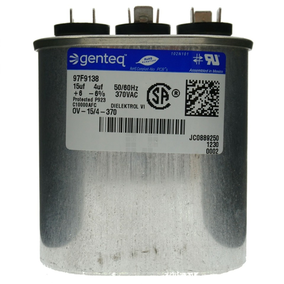 Genteq OV-15/4-370 Electric Motor Run Capacitor, 4 uF / 15 uF, 370VAC ...