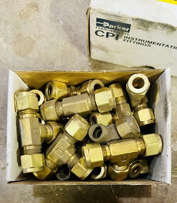 New Parker Brass 3/8" Tube CPI Compression Union Tee, 6-6-6 JBZ-B Box ...