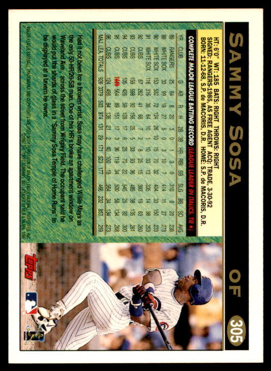 1997 Topps Sammy Sosa Chicago Cubs #305 MINT | eBay