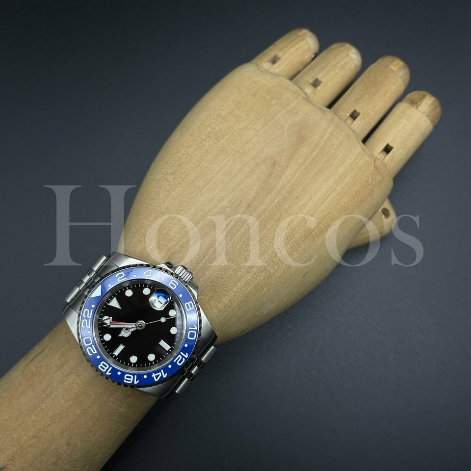 Custom Made GMT Style Watch Automatic Movement Blue White Bezel Silver ...