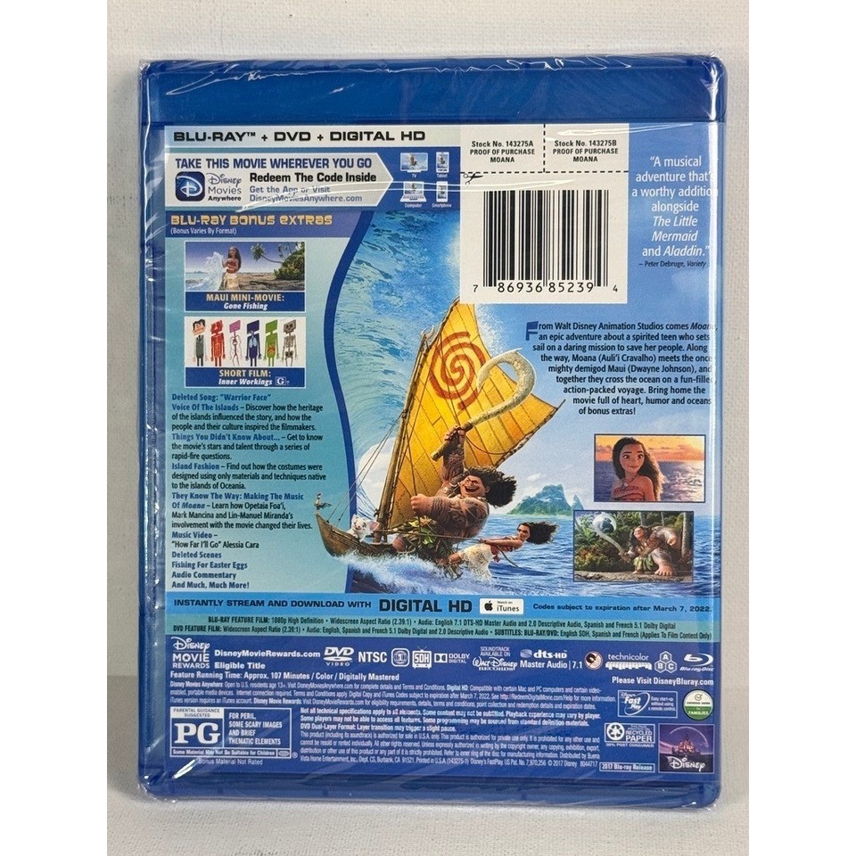 Disney Moana Blu Ray DVD Digital HD Movie New Sealed | eBay