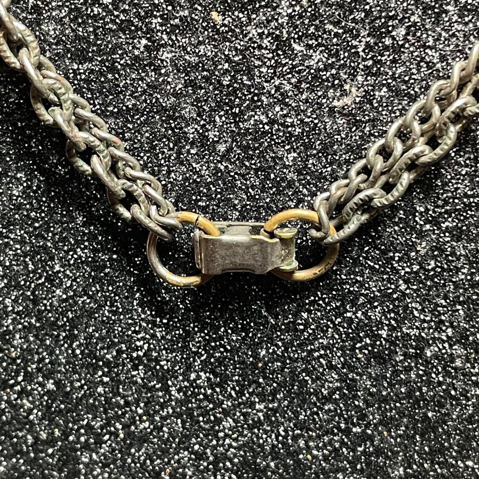 NECKLACE vintage silvertone chains faux pearls fold over clasp unsigned ...