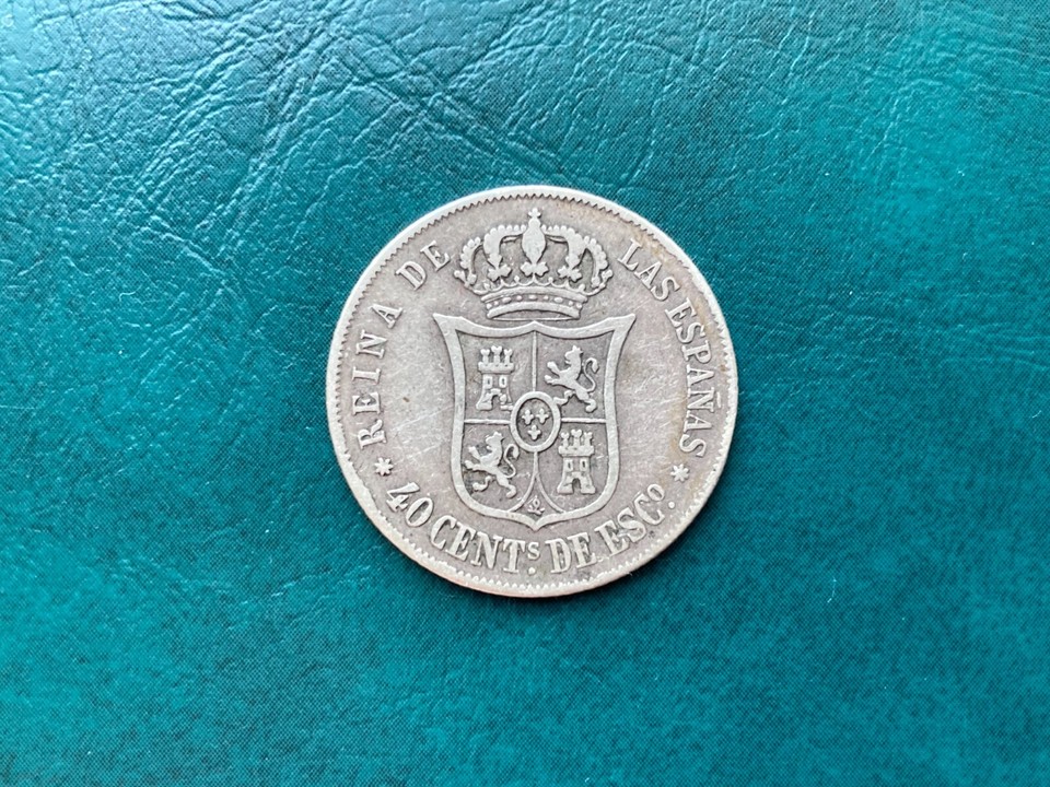 Spain 1865 40 Escudo Cents Seville Mint 7 Pointed Star Silver Coin | eBay