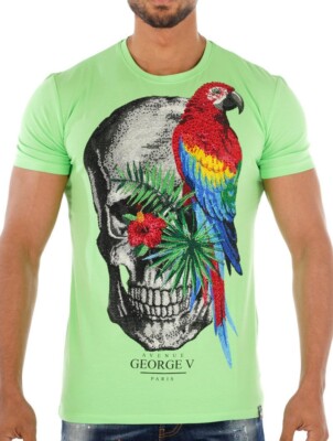 Men's Graphic Skull Fitted Tee Avenue George V T-Shirt rhinestone 2XL ...