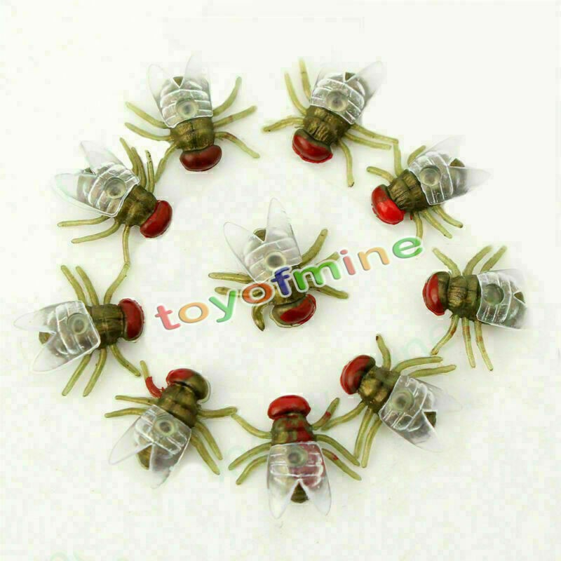 10 x Joke Black Flies Bug Funny Prank Novelty Life Like Fake Plastic ...