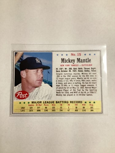 1961 Post Style Mickey Mantle Variation Card Yankees | eBay