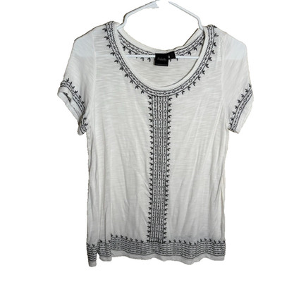 Rafaella T-Shirt Women's Small White Embroidered Sheer Round Neck Short ...