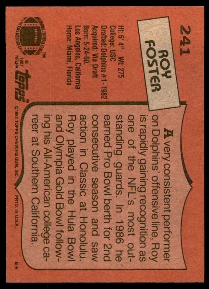 1987 Topps Roy Foster Football Cards #241 | eBay