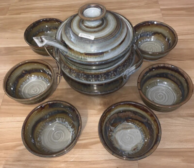 Greg Olson Stoneware Studio Pottery Soup Bowl Set with Serving Tureen ...