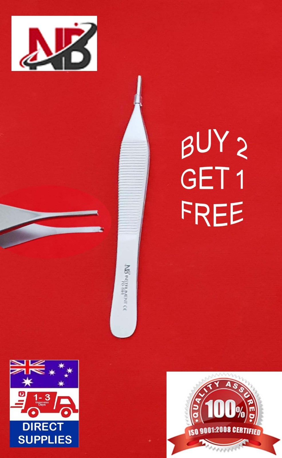 Adson Tissue Plier Tweezer 12cm 1X2, Dental,Surgical Tweezers Buy 2 Get ...