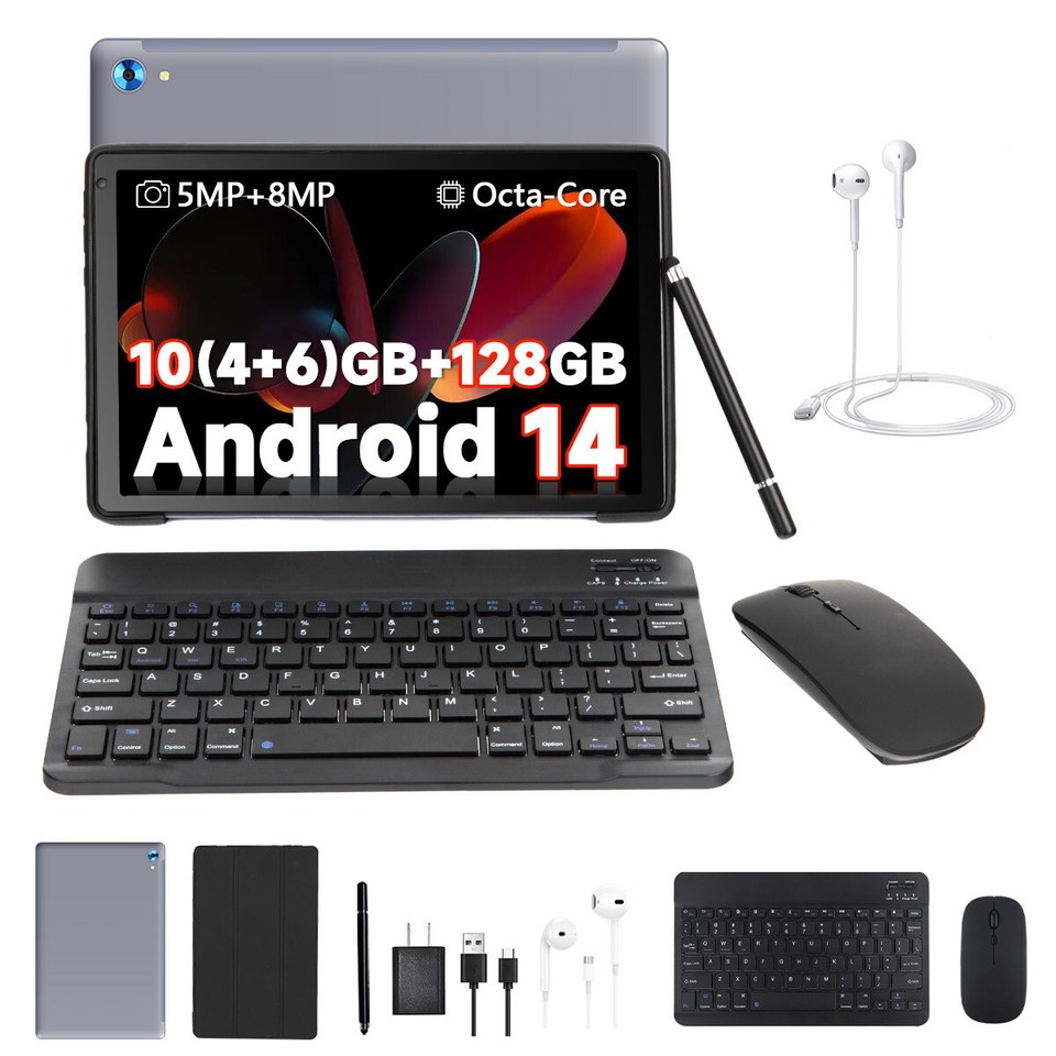 Urao 10.1" Android 14 Tablets HD Touch Octa-Core 10+128GB Dual Camera ...