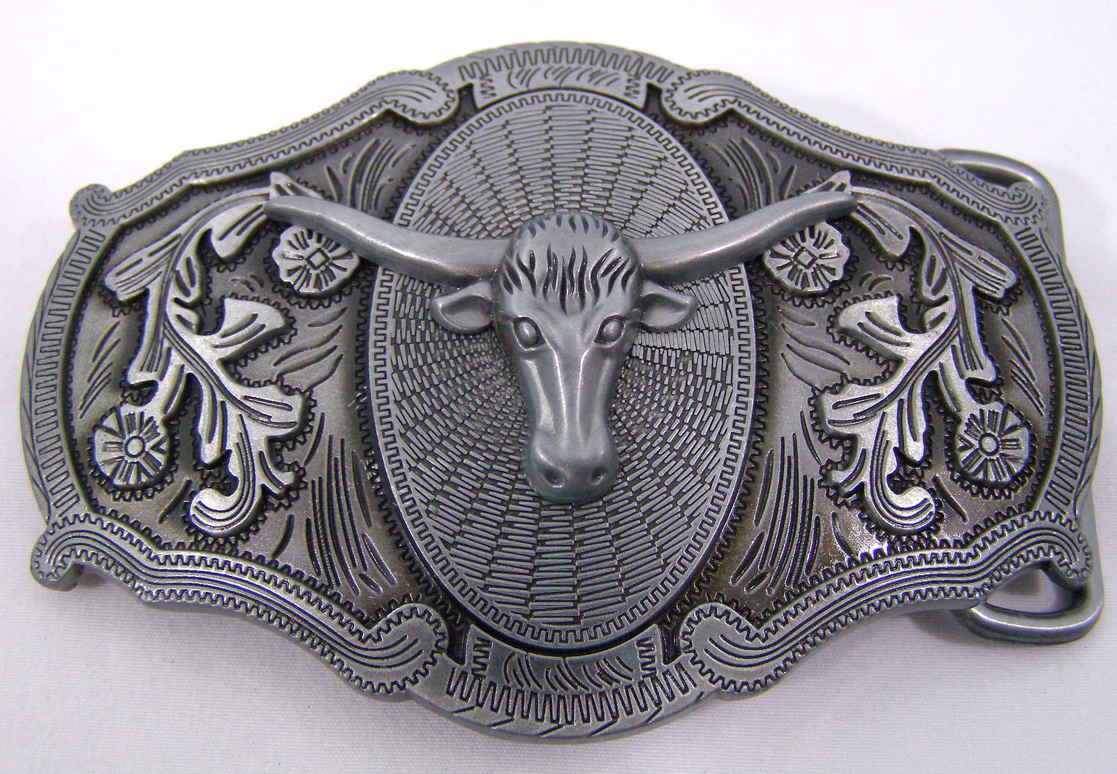 BELT BUCKLES Longhorn Head Western Scroll Antiqued Silver Gray ...