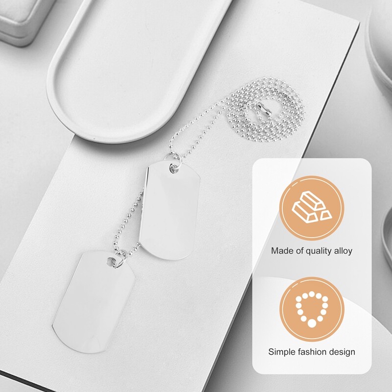 2 PCS Alloy Pendant Necklace Pendant Silver Dog Tag plate Biker ...