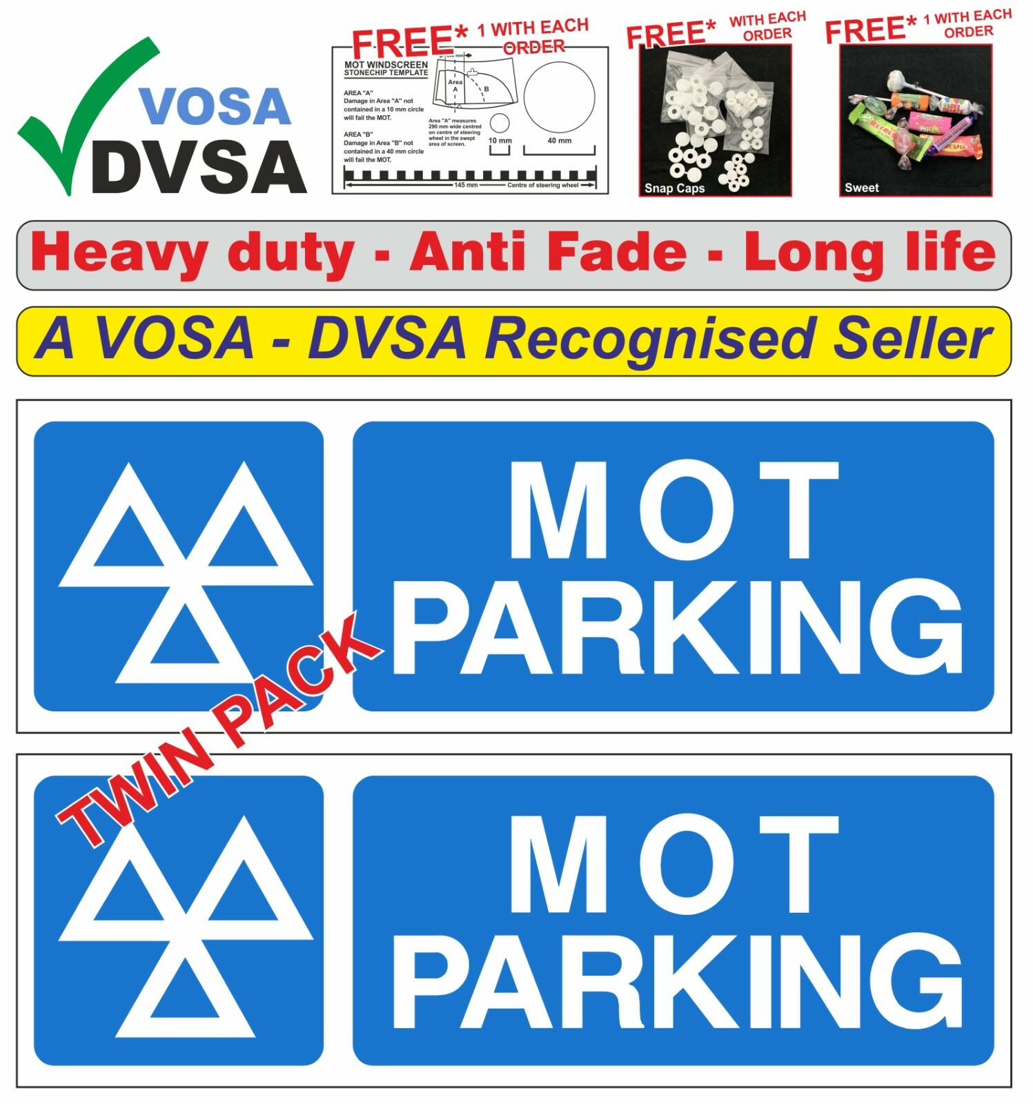 MOT SIGN | MOT SIGNS | MOT SIGN PACK | VOSA DVSA | 2 X H/DUTY MOT ...