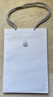 APPLE STORE BAG with LOGO: 11.5" X 8" X 5", WHITE w/ GREY HANDLES ...