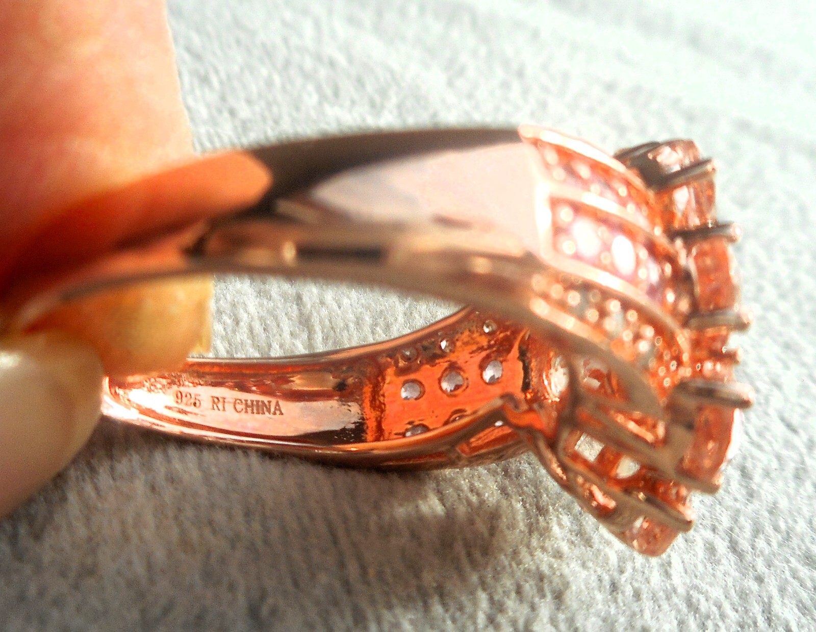 14K Rose Gold-Plated 925 QVC Peach Morganite Pink Sapphire Diamond Ring ...