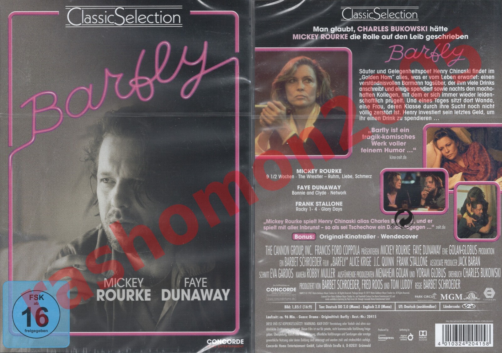 DVD BARFLY Mickey Rourke Faye Dunaway Alice Krige Charles Bukowski ...