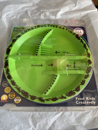 Constructive Eating Plate Divided Child Eating Construction Green ...