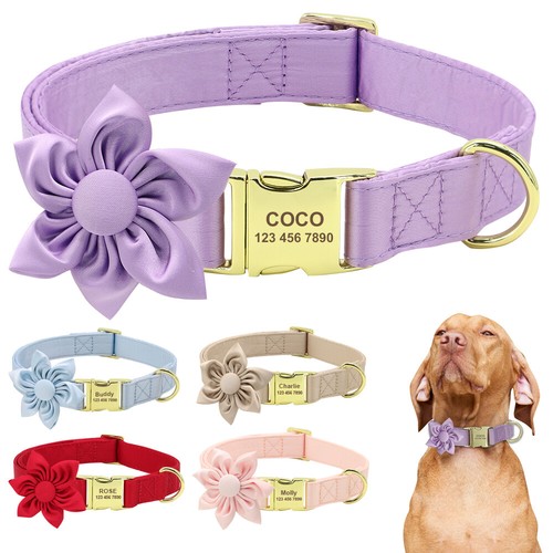 Flower Personalized Female Girl Dog Collar Name ID Tag Engraved Gold ...
