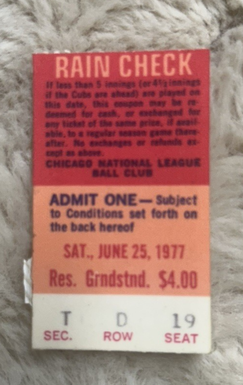 3 VINTAGE 1974 1977 CHICAGO CUBS BASEBALL RAIN TICKET STUBS QUICK SHIP ...