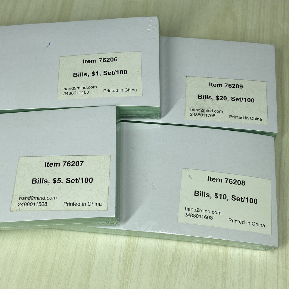 Math Bills $1 $5 $10 $20 Hand2Mind Play Money Set New Educational ...