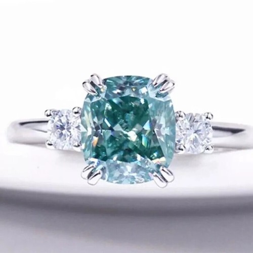 RARE 5 Ct Cushion Cut Blue Solitaire Treated Diamond Ring 925 Silver | eBay