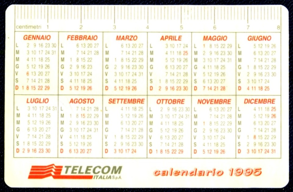 1995 Calendar Card Telecom Italy Calabria Region | eBay