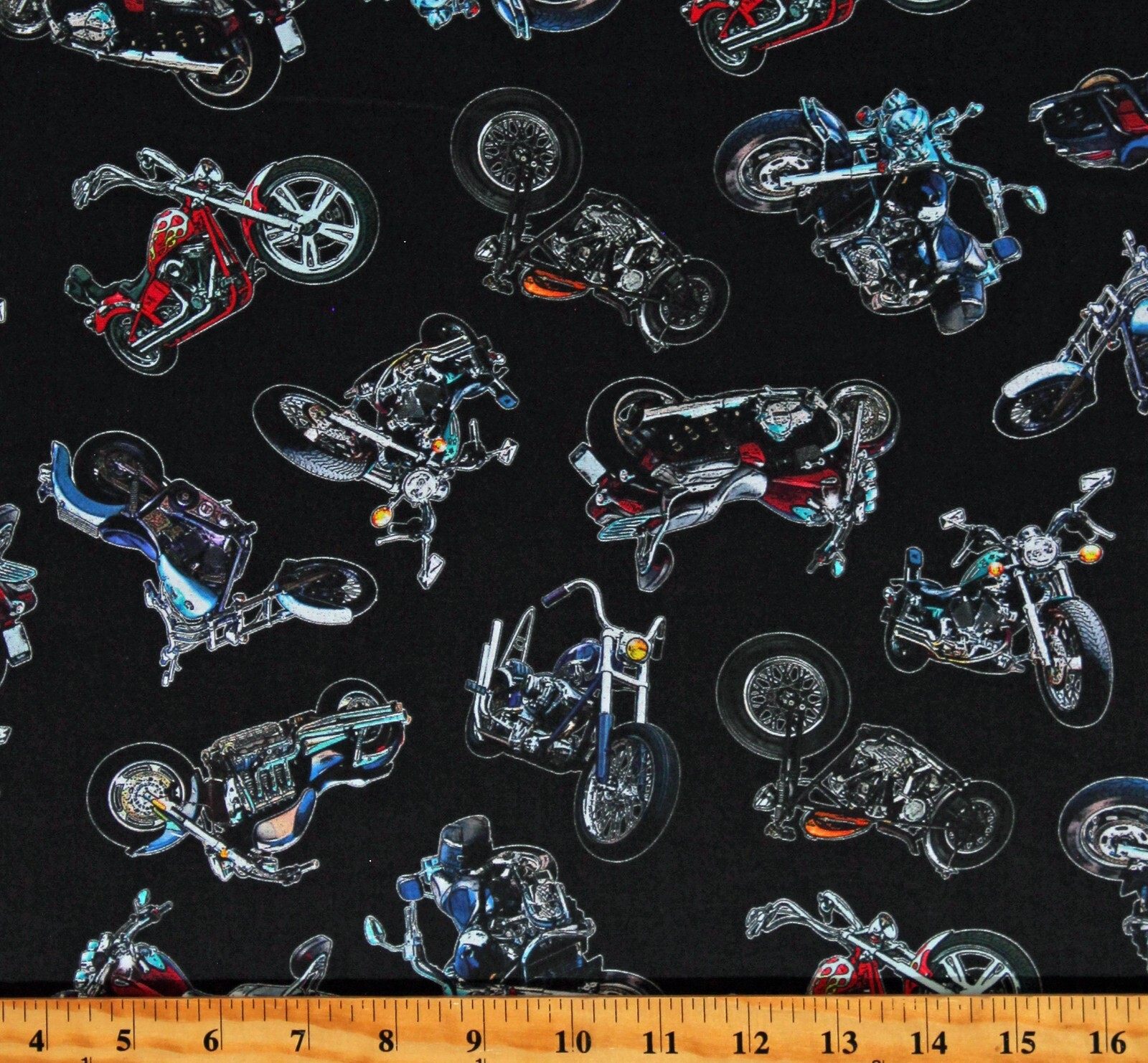 Cotton Motorcycles Motorbikes Tossed On the Road Fabric Print by Yard ...