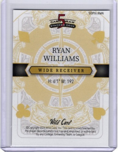 2024 Wild Card 5 Card Draw Ryan Williams 10 Of Hearts 2/4 jersey # SOPH ...
