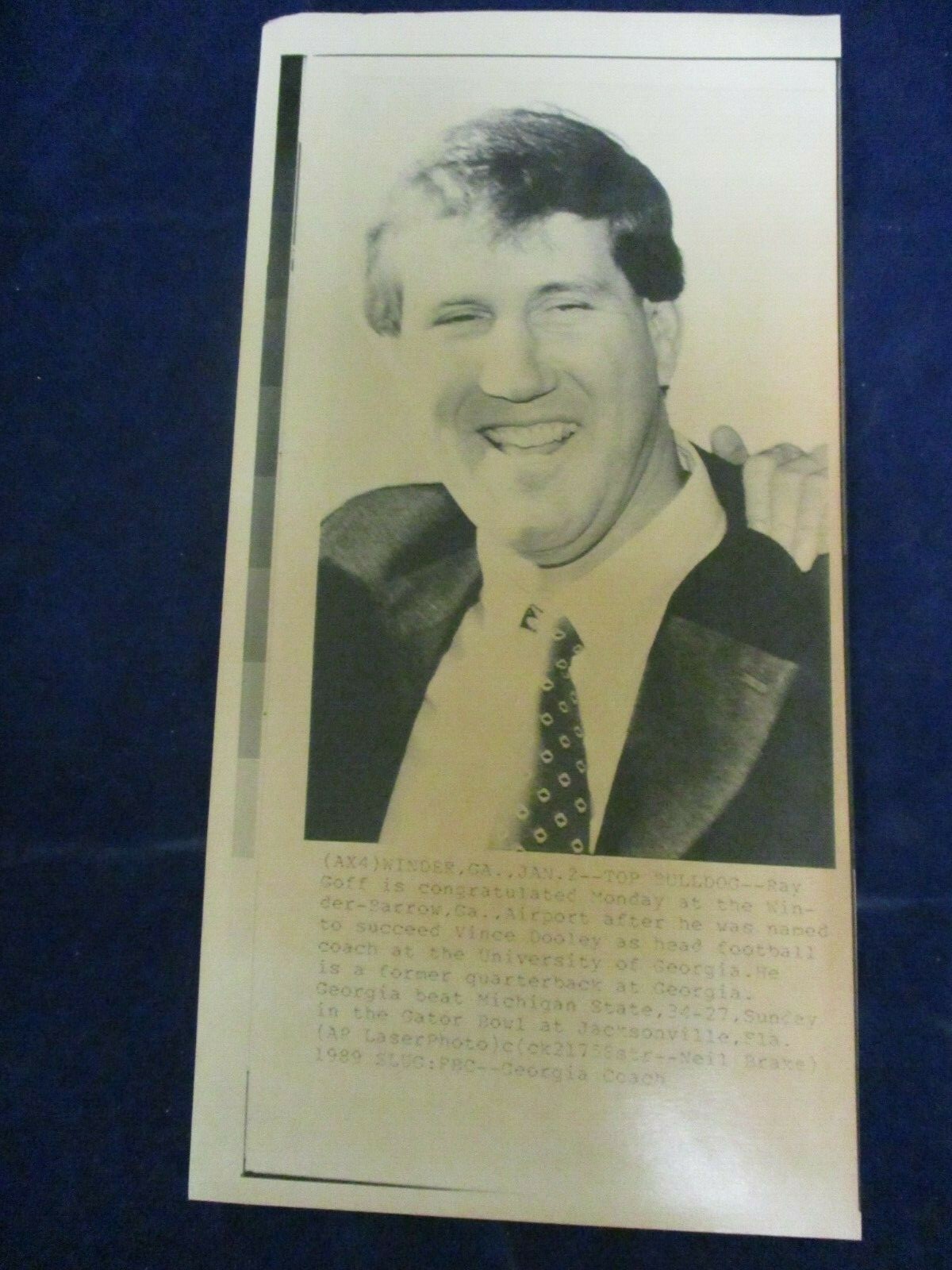 Wire Press Photo 1989 Ray Goff UGA new football coach Winder-Barrow ...