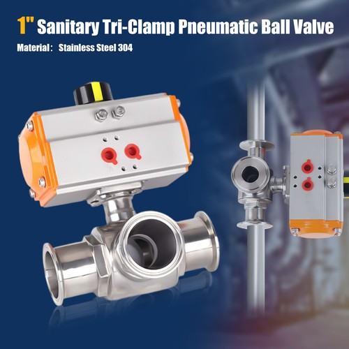 1 INCH T-Type Sanitary Pneumatic Ball Valve Tri-Clamp Quick Ferrule 3 ...
