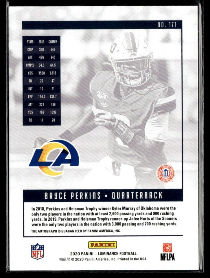 2020 AUTO Bryce Perkins Auto 231/299 Los Angeles Rams #171 | eBay