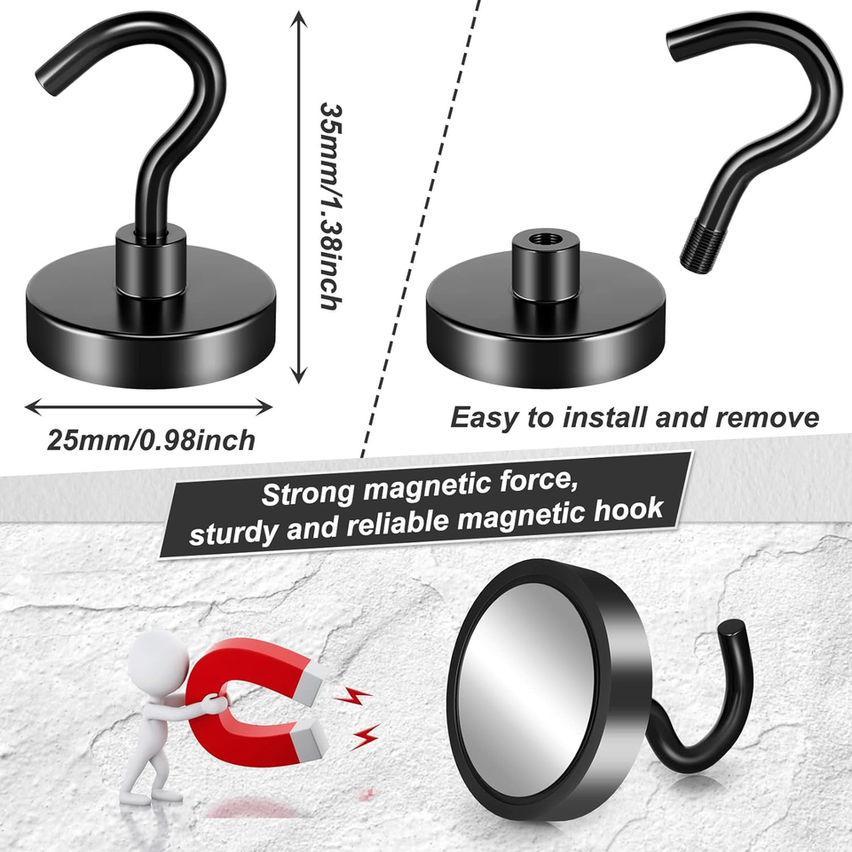 6 Pack 80LBS Heavy Duty Magnetic Hooks Neodymium Magnet Hook for ...