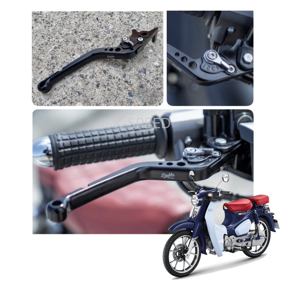 Diabolus Black Handlebar Brake Levers Fits Honda Super Cub C125 2018 ...